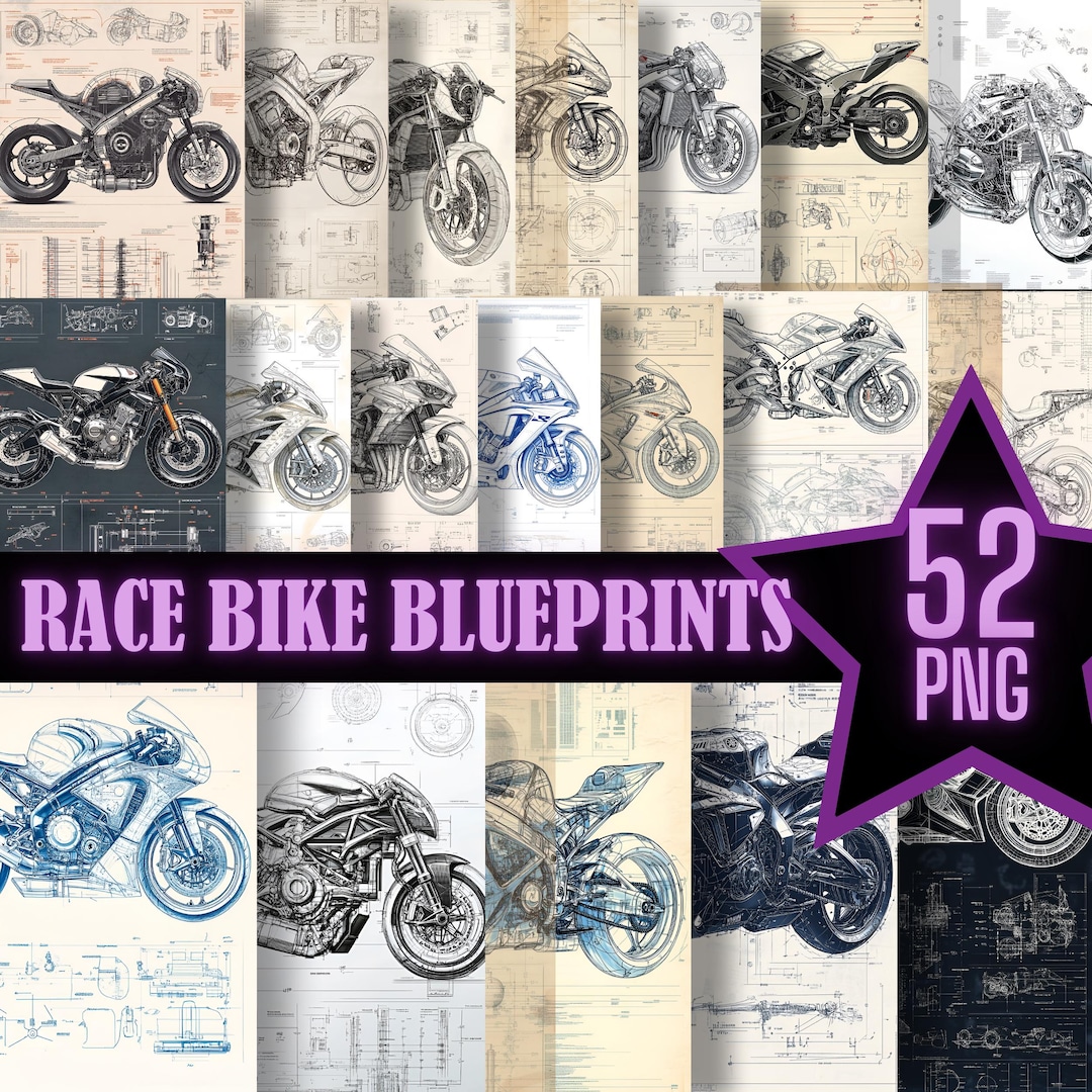 Motorcycle Blueprints Patent Drawings PNG Printable Schematic Vintage ...