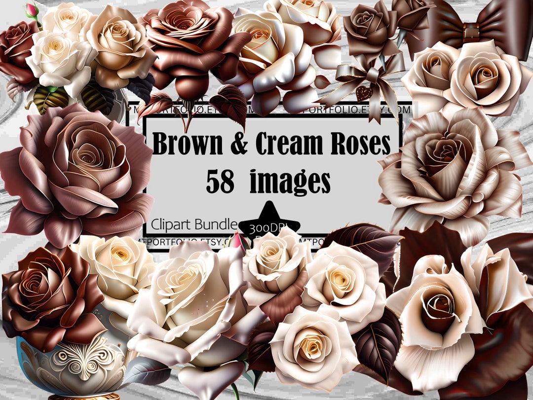 Brown and Cream Rose Clipart Blooming Roses PNG Bundle PNG Graphics ...