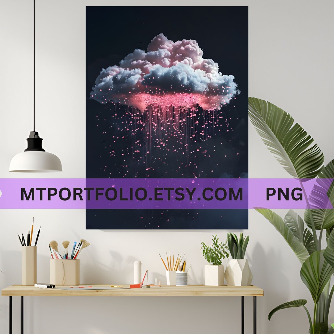 Pink Rain Cloud Printable Art Pink Cloud Wall Art Pink Storm Cloud ...