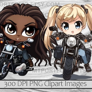 Chibi Biker Girls Clipart Motorcycle PNG Digital Download Leather ...