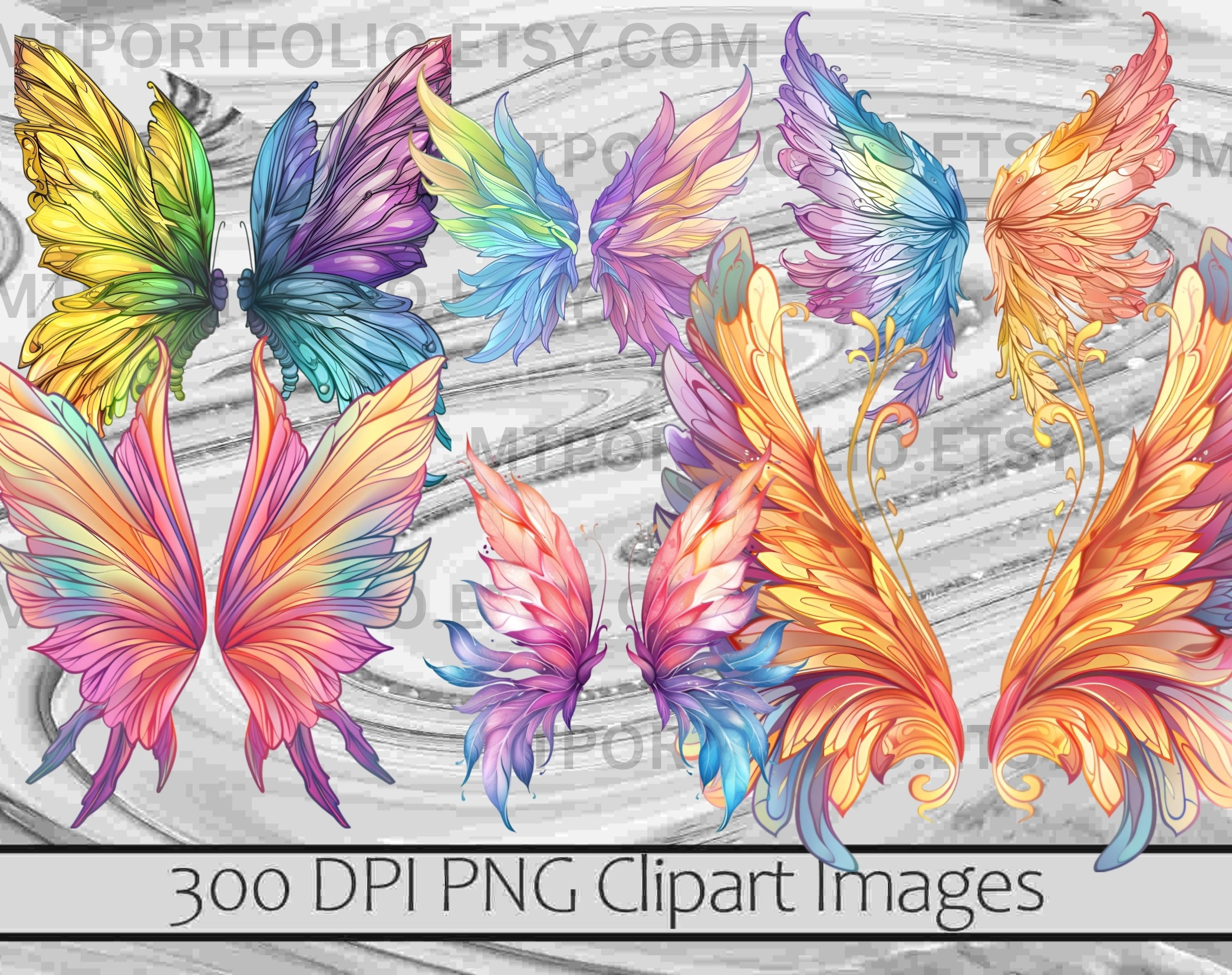Rainbow Fairy Wings Clipart Fantasy Watercolor Wings PNG Bundle Angel ...