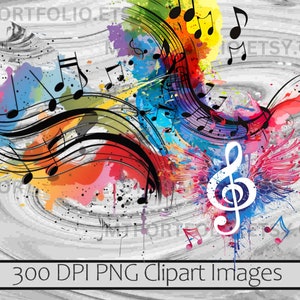Colorful Music Clipart Music Notes Color Splashl Png Digital Download ...