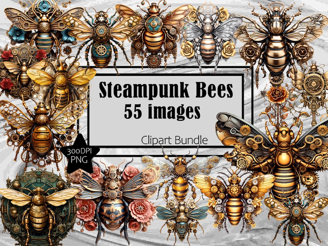 Steampunk Bees PNG Graphics Transparent Commercial Use ~digital ...