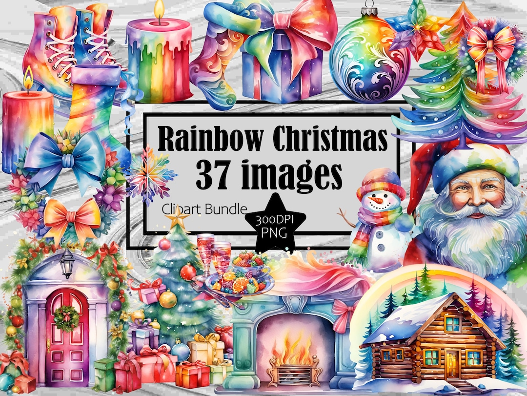 Christmas Clipart Rainbow Watercolor Rainbow Christmas PNG Bundle ...