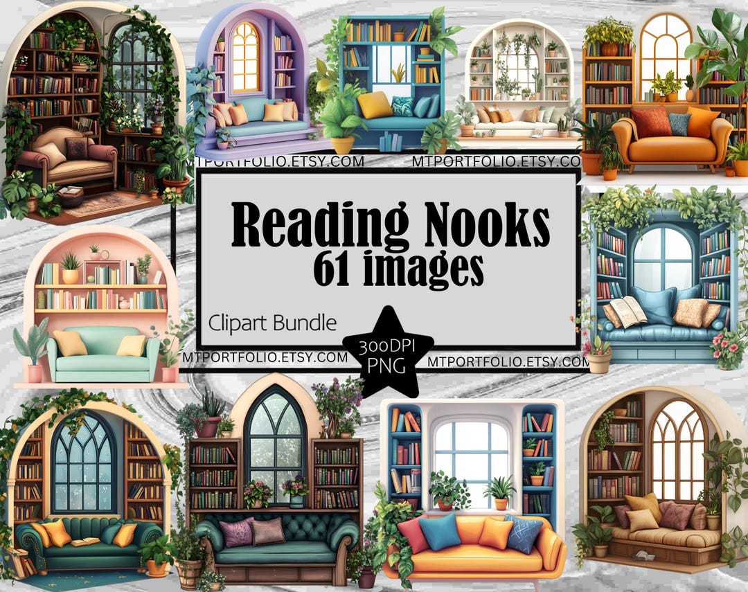 Reading Nook Clipart Cozy Book Corner PNG Bundle PNG Graphics ...