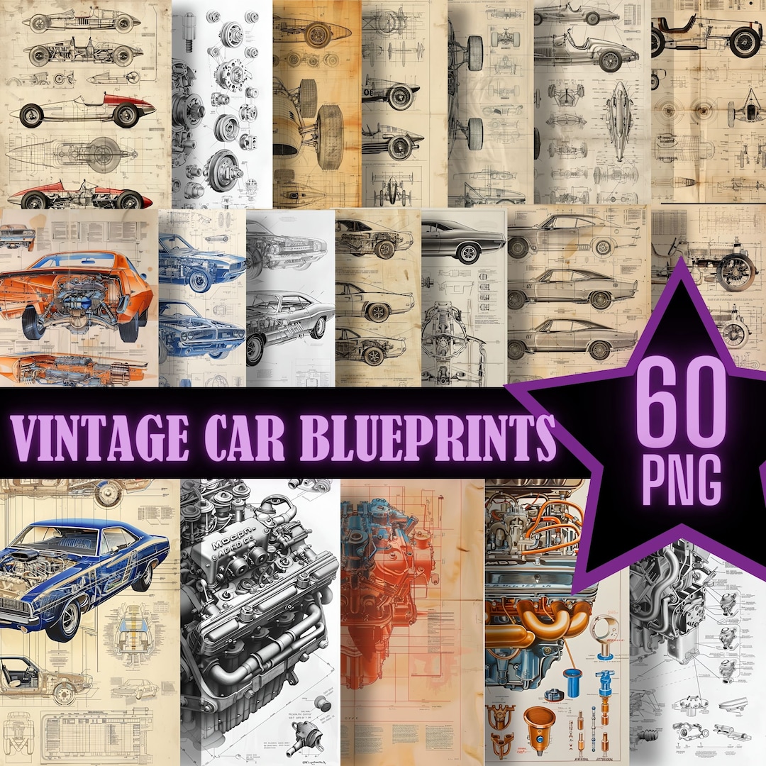 Vintage Cars Blueprints Patent Drawings PNG Printable Schematic Vintage ...