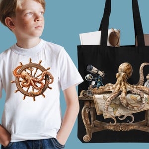 Octopus Clipart Ship Wheel Octopus PNG Graphic Pirate Cannon ...