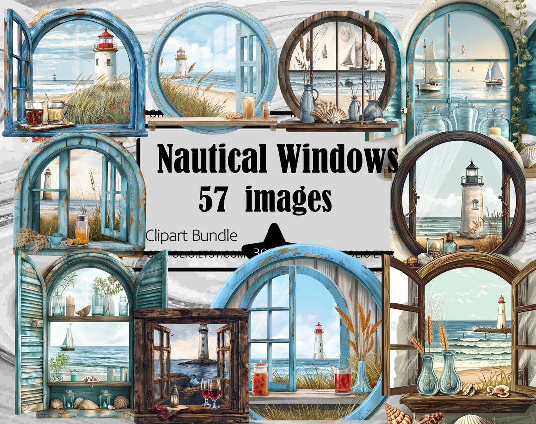 Beach Window Clipart Nautical Scene PNG Bundle Beach House Window ...