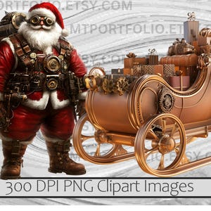 Steampunk Christmas Clipart Steampunk Santa PNG Vintage Gear Xmas ...