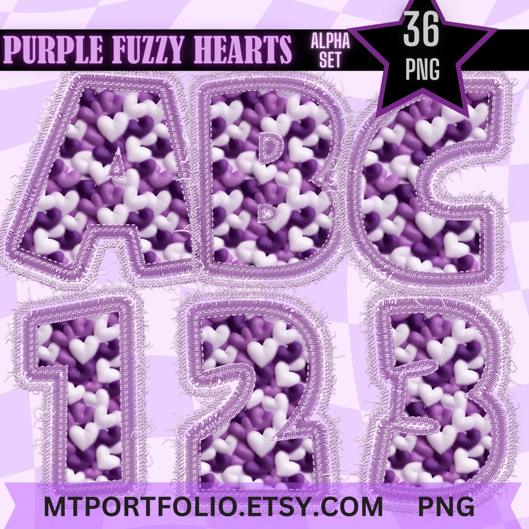 Purple Fuzzy Heart Alphabet PNG Pastel Lavender Individual Letters and ...