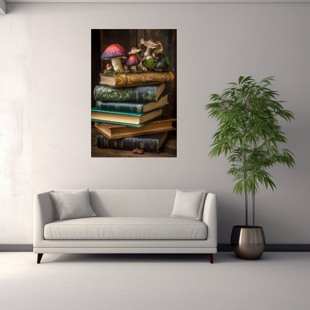 Cottagecore Forest Mushrooms on a Stack of Old Books - Wall Art ...