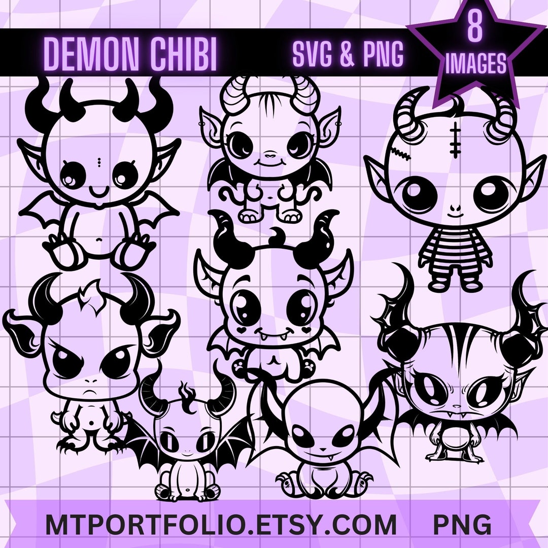 Demon Chibi SVG Bundle Kawaii PNG Cut Files Craft Making, Cut File for ...