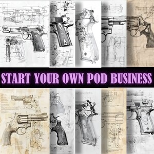 Fantasy Firearm Blueprints Patent Drawings PNG Printable Pistol ...
