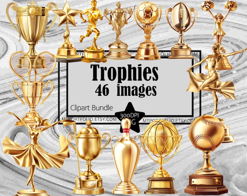 Trophy Clipart Sports Award PNG Gold Trophy Bundle PNG 1st Place ...