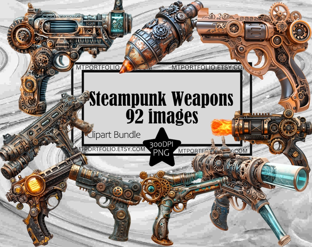 Steampunk Guns Clipart Steampunk Weapon Clipart Brass Gear Graphics ...