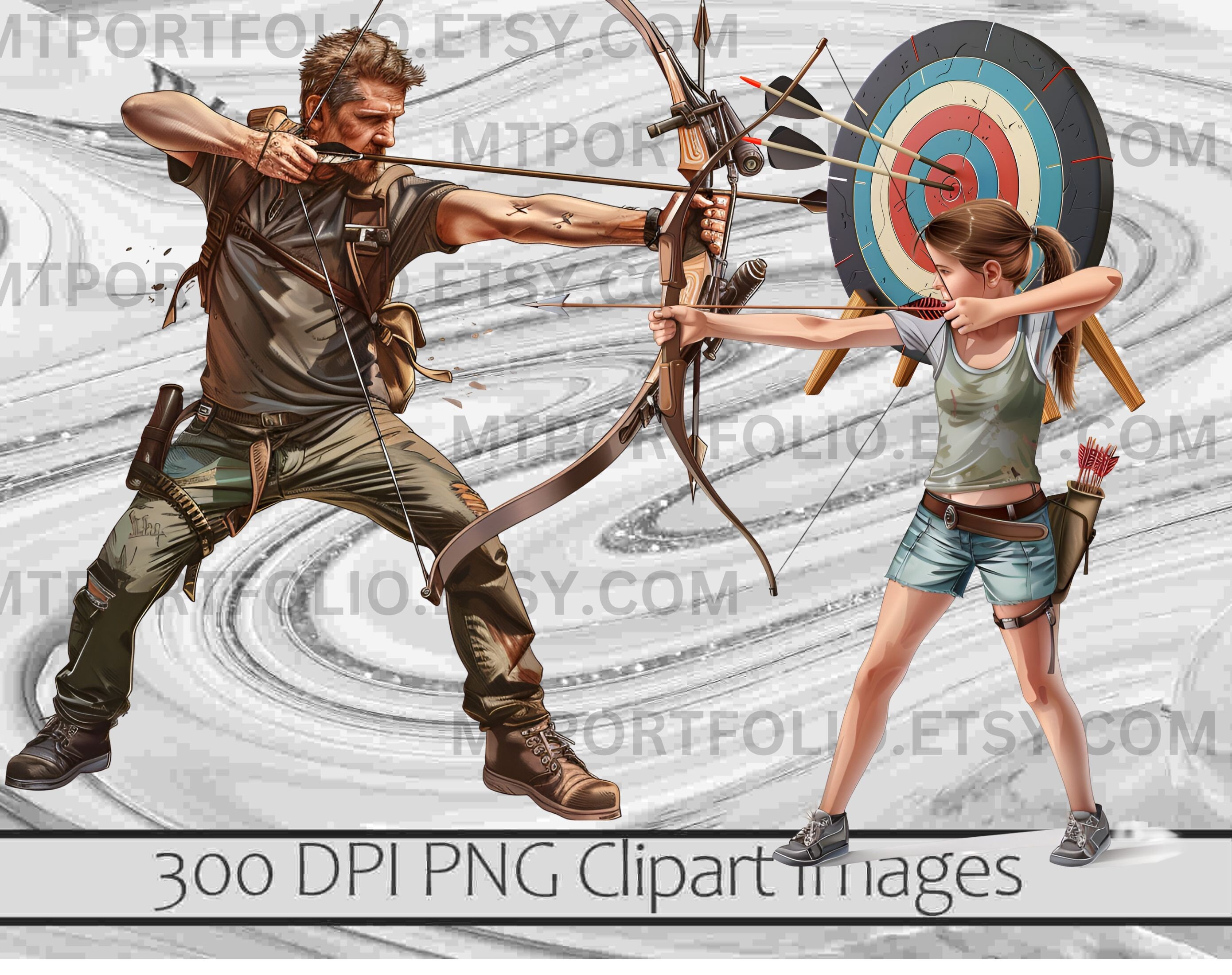 Archery Clipart Watercolor Bow and Arrow PNG Bullseye Target Bundle ...