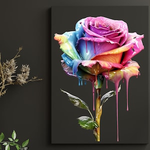 Painted Rainbow Roses Dripping Paint Artist Realism Flowers Art ...
