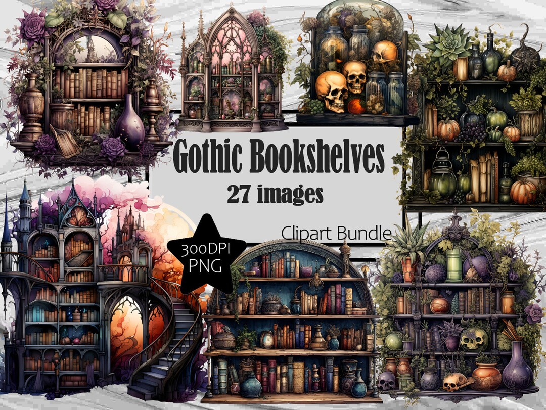 Gothic Bookshelves Dark Acedemia Library Reading Graphics Transparent ...