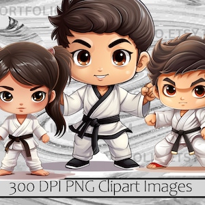 Chibi Karate Clipart Martial Arts PNG Digital Download Black Belt Gi ...