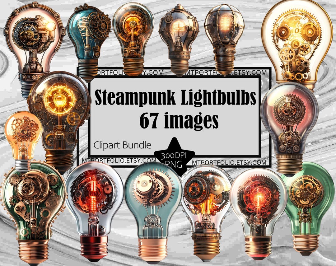 Steampunk Clipart Steampunk Lightbulb PNG Bundle Vintage Light Bulb PNG ...