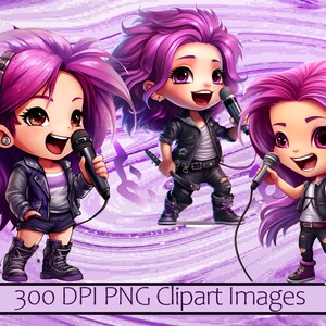 Purple Hair Singer Singing Girl Chibi Kawaii Art Clipart Graphics ...