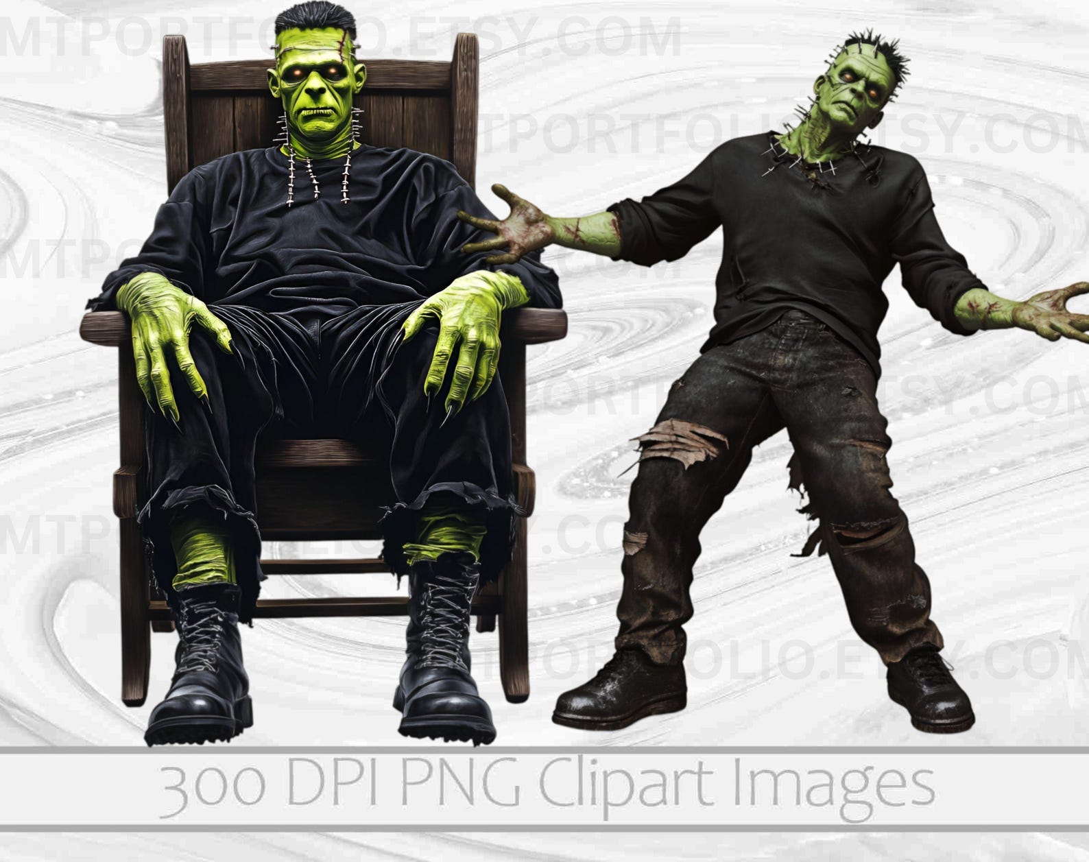Frankenstein Clipart Classic Monster PNG Zombie Undead Bundle PNG ...