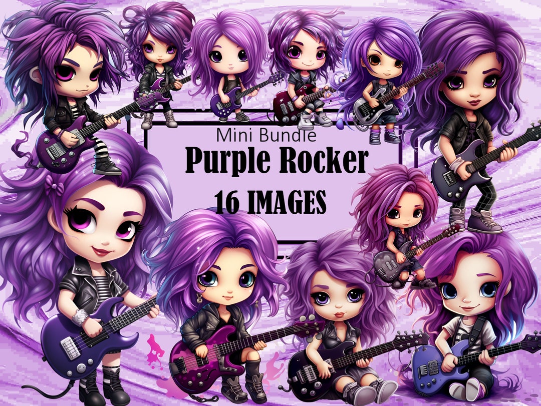 Purple Hair Rocker Girl Graffiti Chibi Kawaii Art Clipart Graphics ...