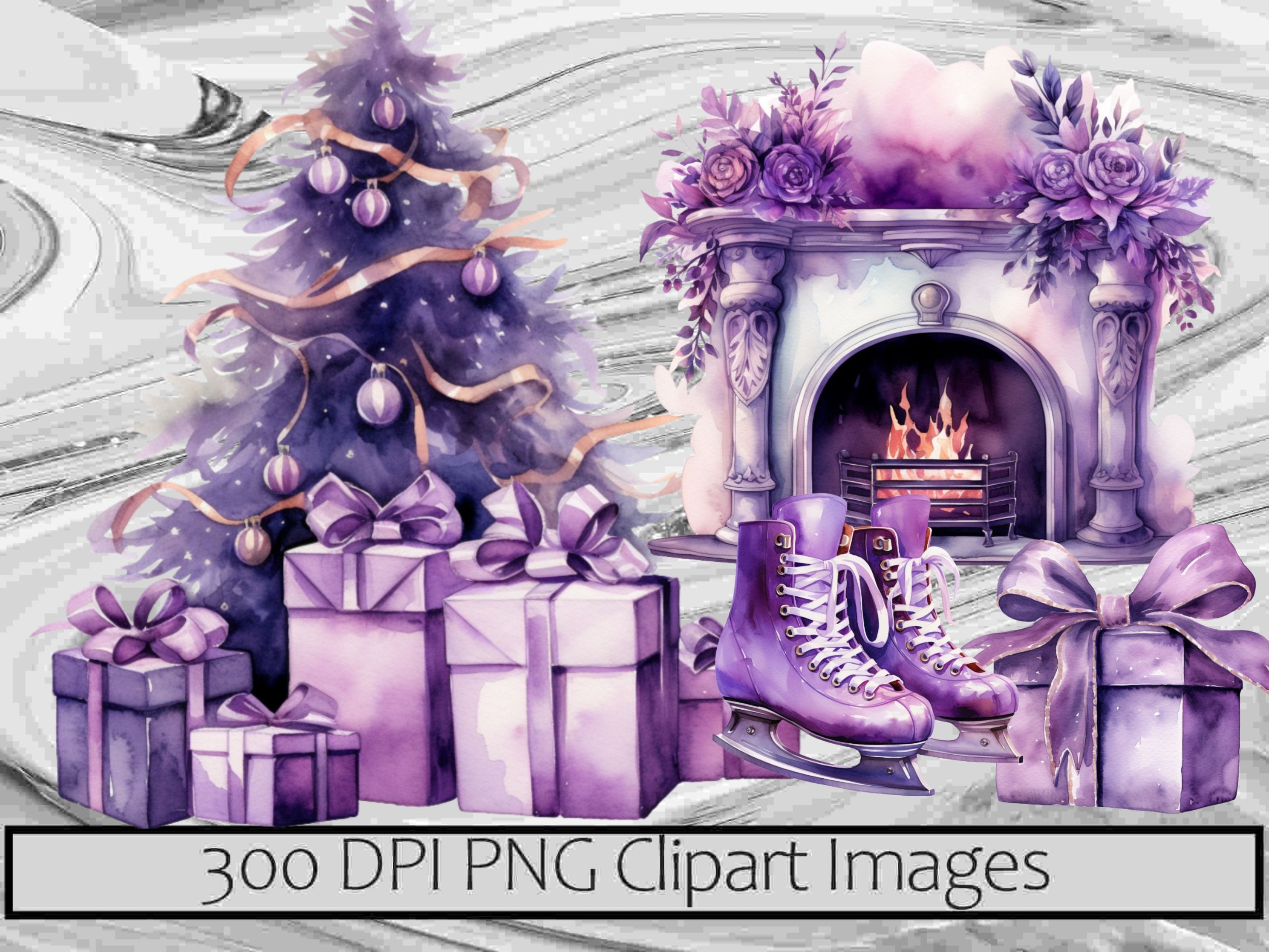 Christmas Clipart Purple Watercolor Purple Christmas PNG Bundle Purple ...