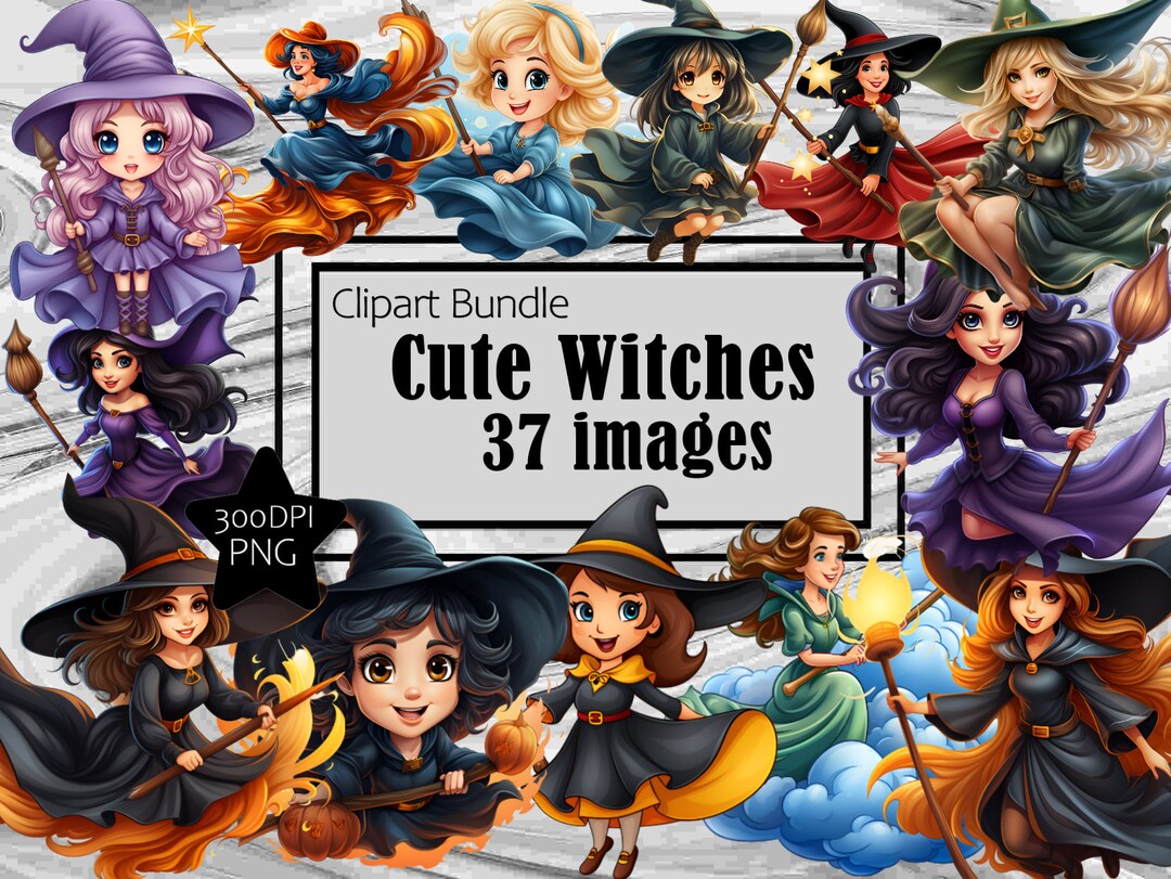 Cute Witches Halloween Graphics Transparent Commercial License Incl ...