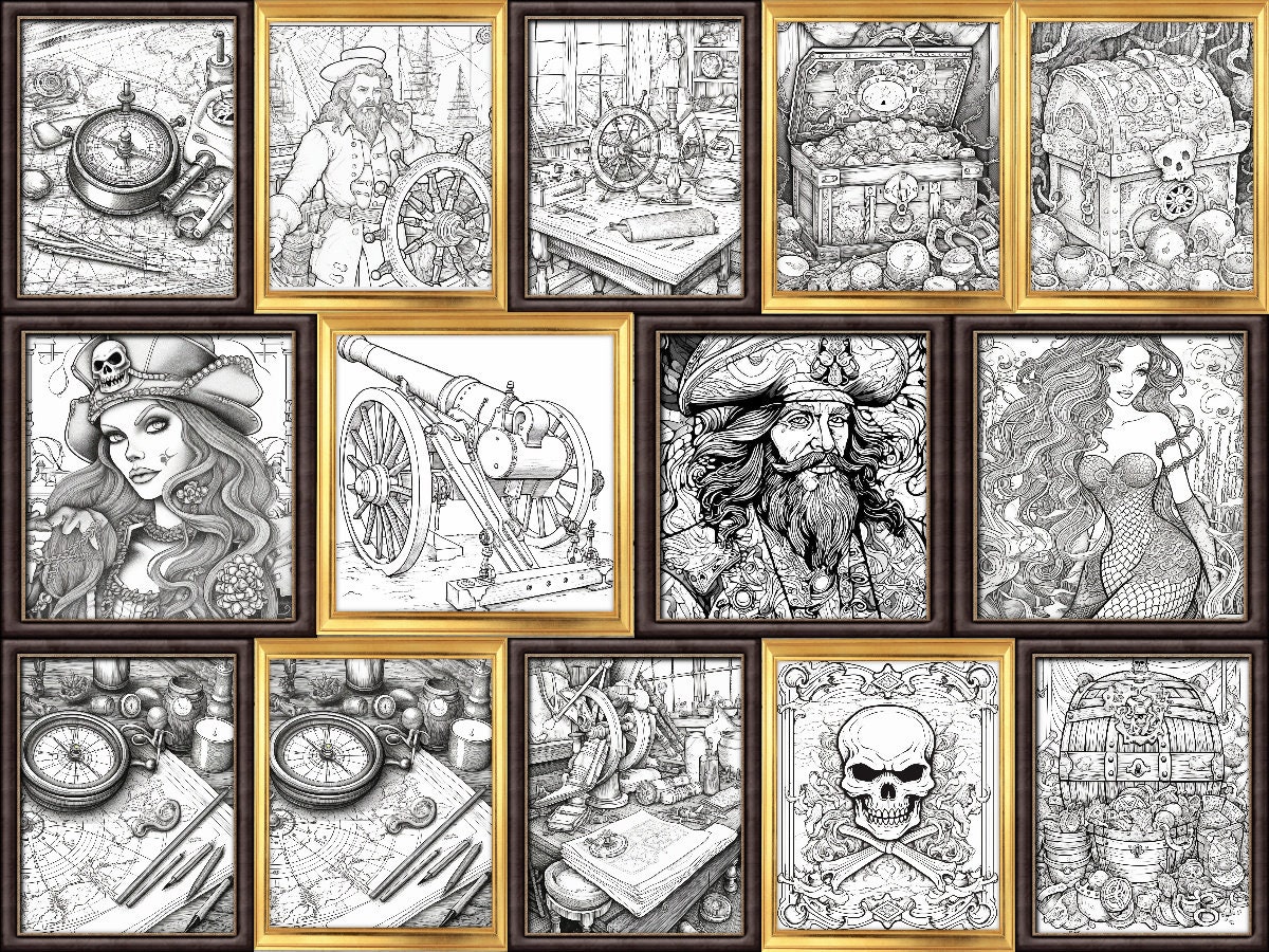 Pirates 30+ Adult Coloring Pages - Pirate, Treasure Chest, Kraken ...