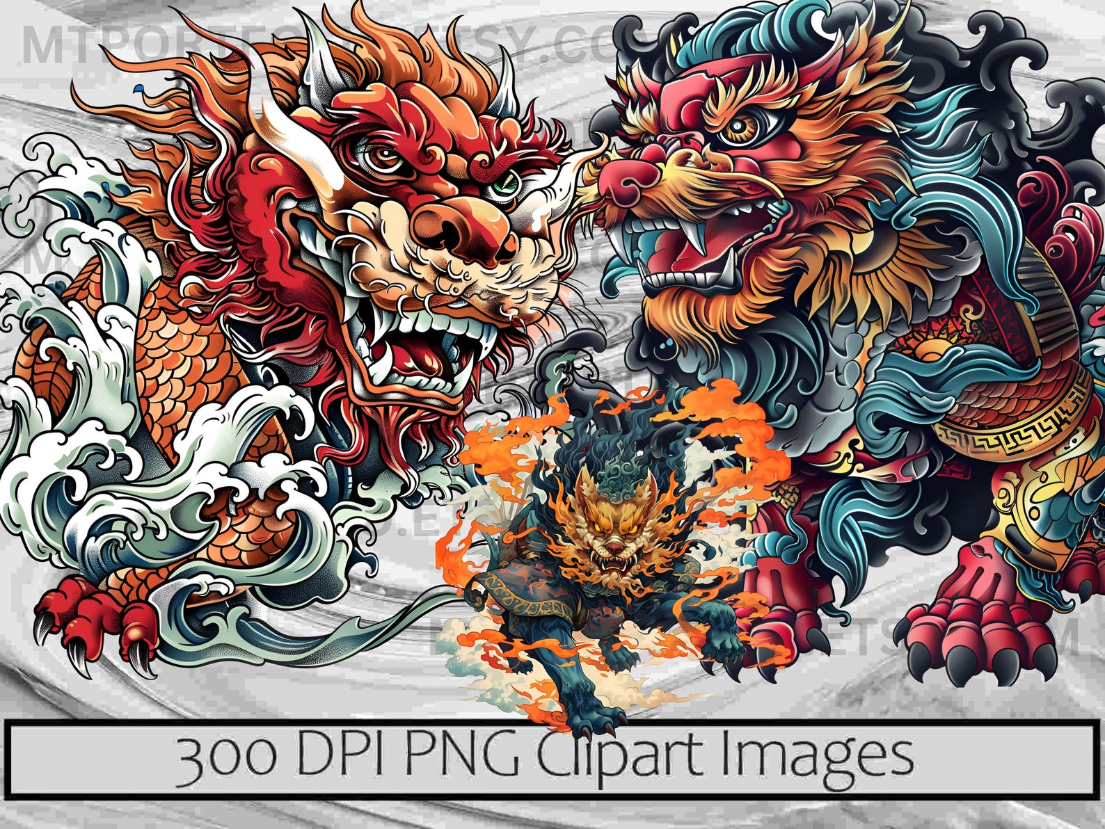 Fu Dog Clipart Japanese Tattoo Dog PNG Clipart Bundle Tattoo Flash ...