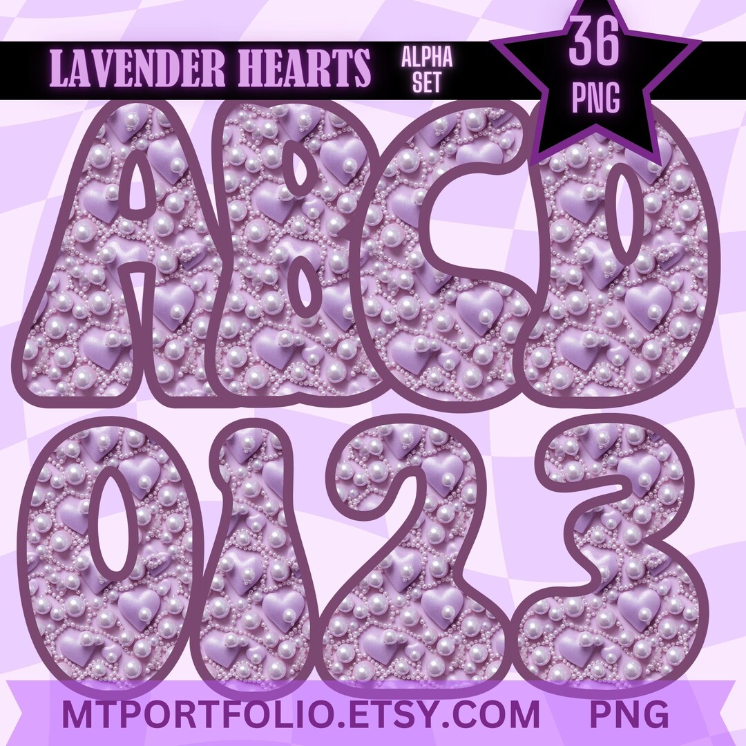 Lavender Heart Alphabet PNG Bubble Pearls Letters Individual Letters ...