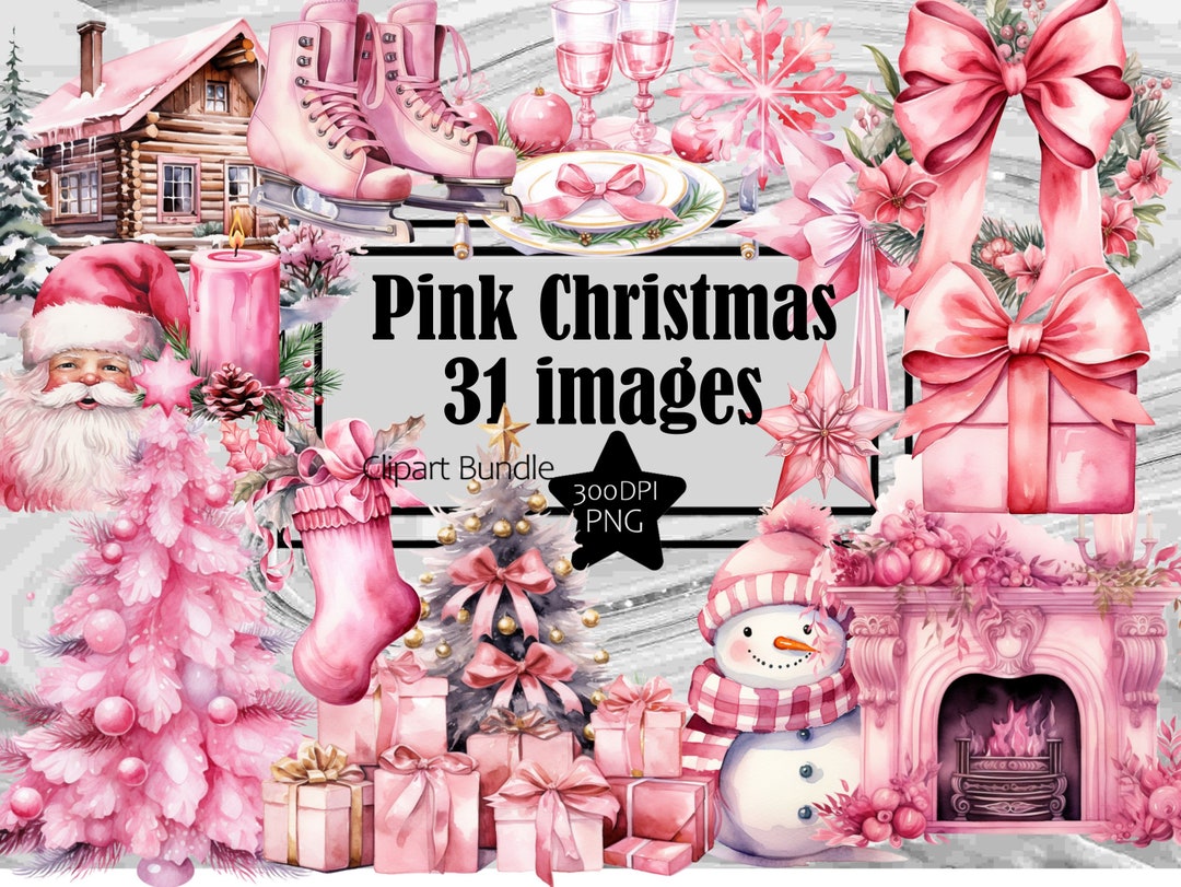 Christmas Clipart Pink Watercolor Pink Christmas PNG Bundle Pink Xmas ...