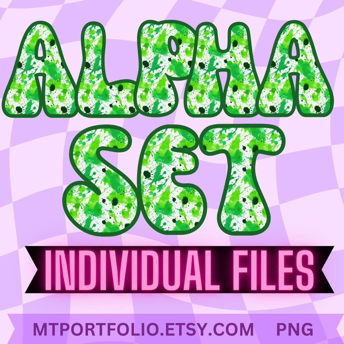 Green White Paint Splatter Alphabet PNG Individual Letters and Numbers ...