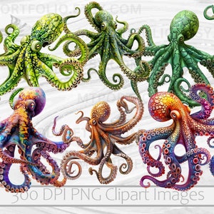 Octopus Clipart Rainbow Octopus Watercolor PNG Bundle PNG Graphics ...