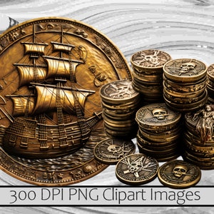 Ancient Pirate Coins Realistic Clipart Pirates Treasure Hunt PNG ...