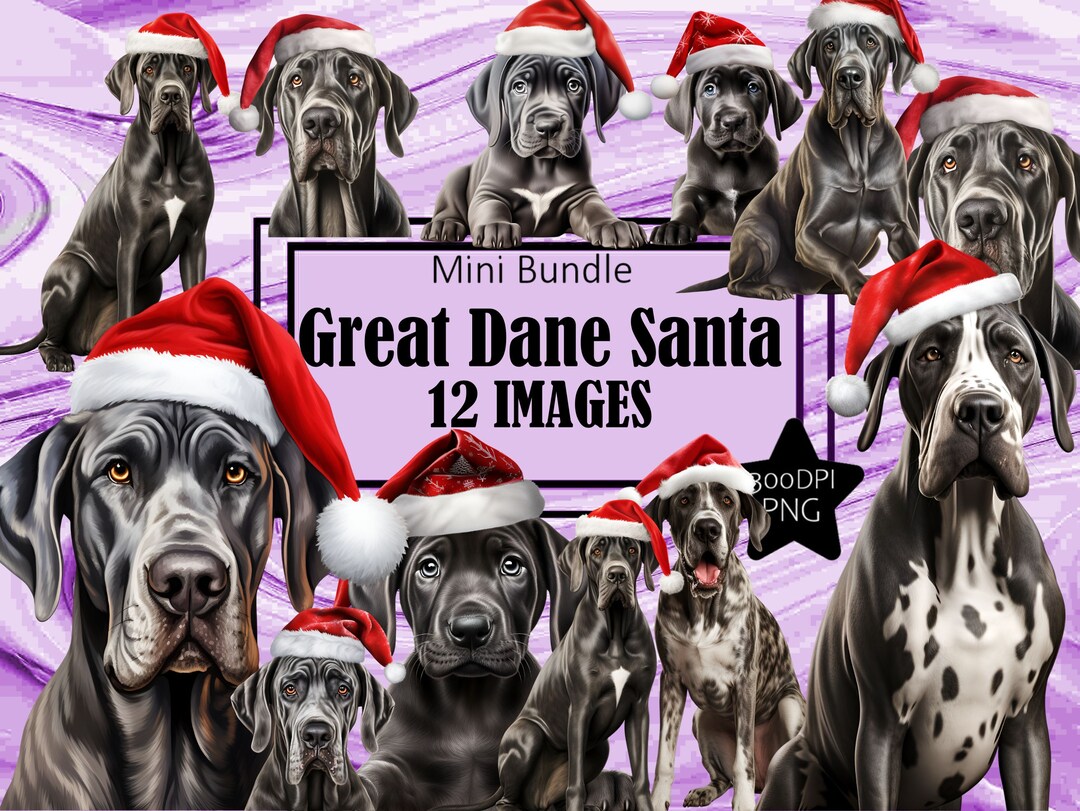 Great Dane Giant Breed Red Santa Hat Christmas Graphics Dog - Etsy