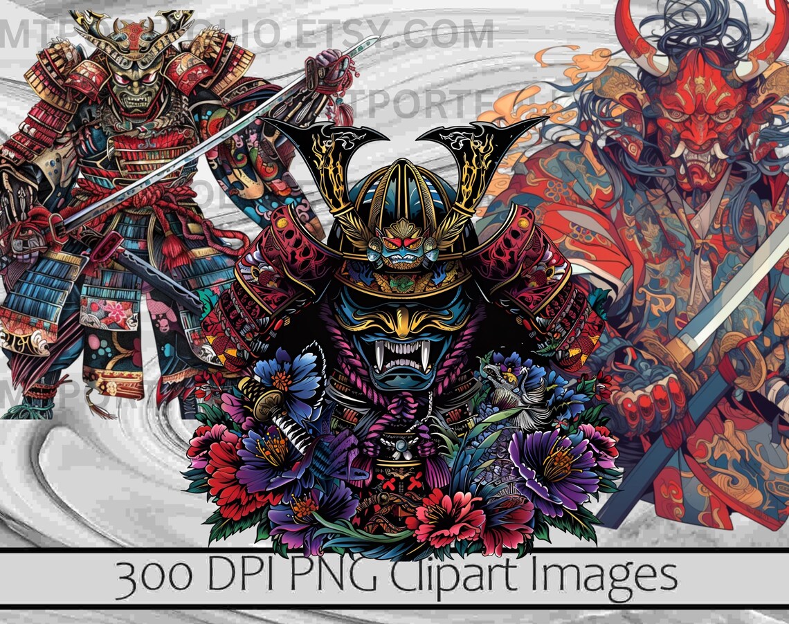Samurai Tattoo Clipart Japanese Tattoo Oni Mask PNG Clipart Bundle ...