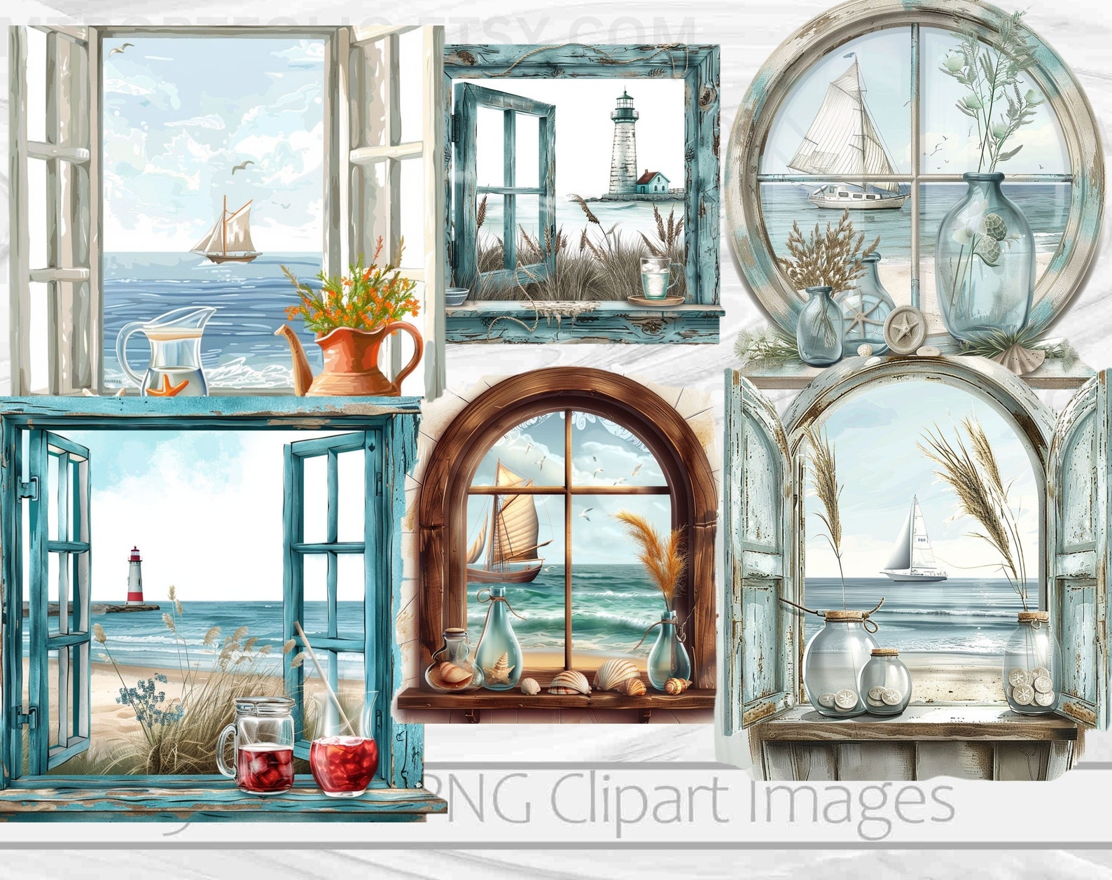 Beach Window Clipart Nautical Scene PNG Bundle Beach House Window ...