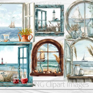 Beach Window Clipart Nautical Scene PNG Bundle Beach House Window ...