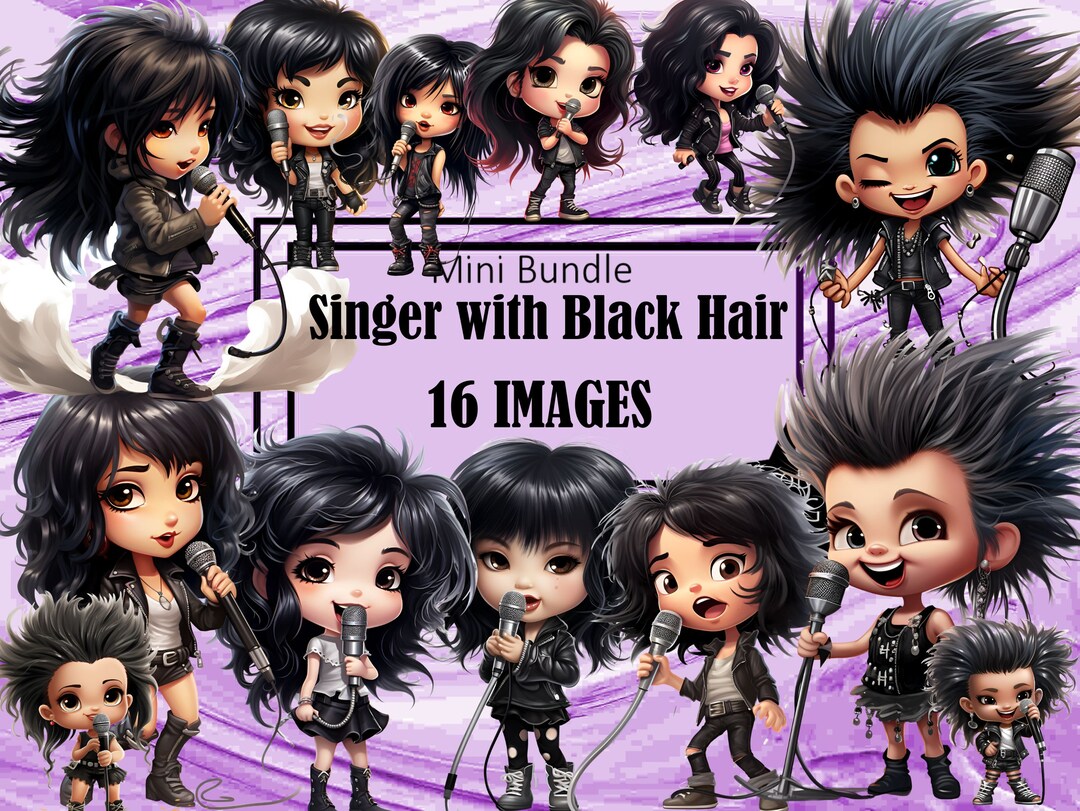 Black Hair Singer Singing Girl Chibi Kawaii Art Clipart Graphics ...