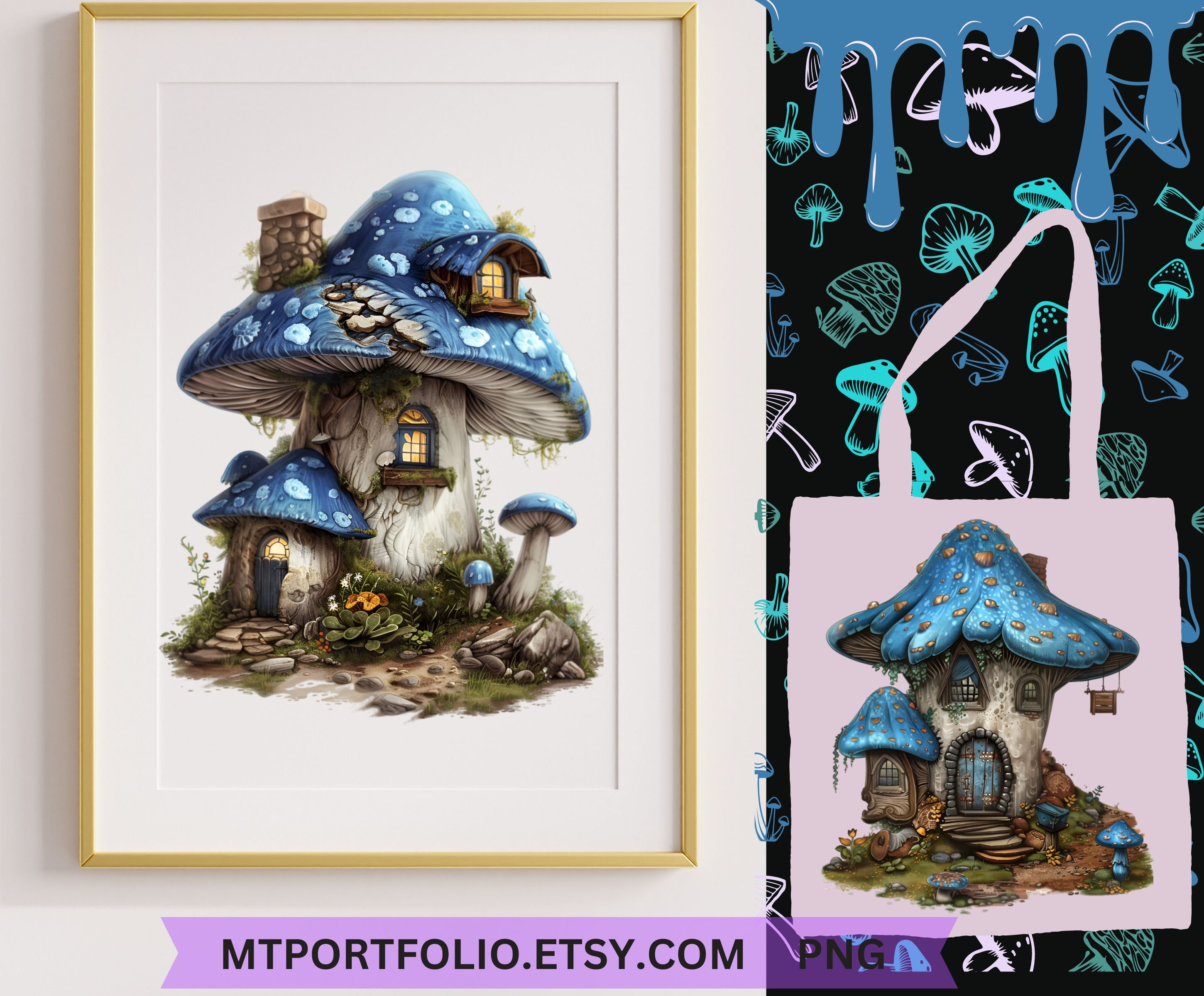 Mushroom House Clipart Blue Mushroom House Fairytale Fantasy House ...
