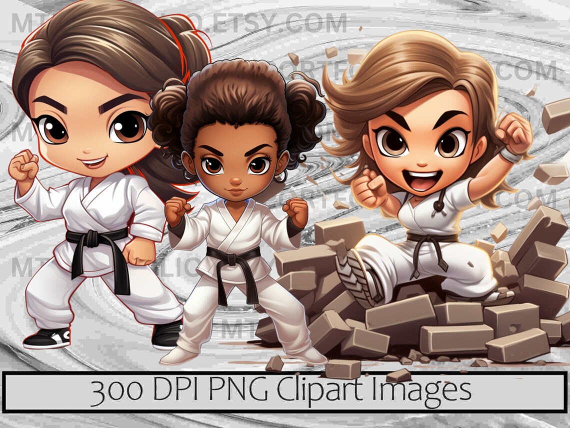 Chibi Karate Clipart Martial Arts PNG Digital Download Black Belt Gi ...