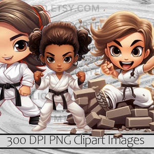 Chibi Karate Clipart Martial Arts PNG Digital Download Black Belt Gi ...