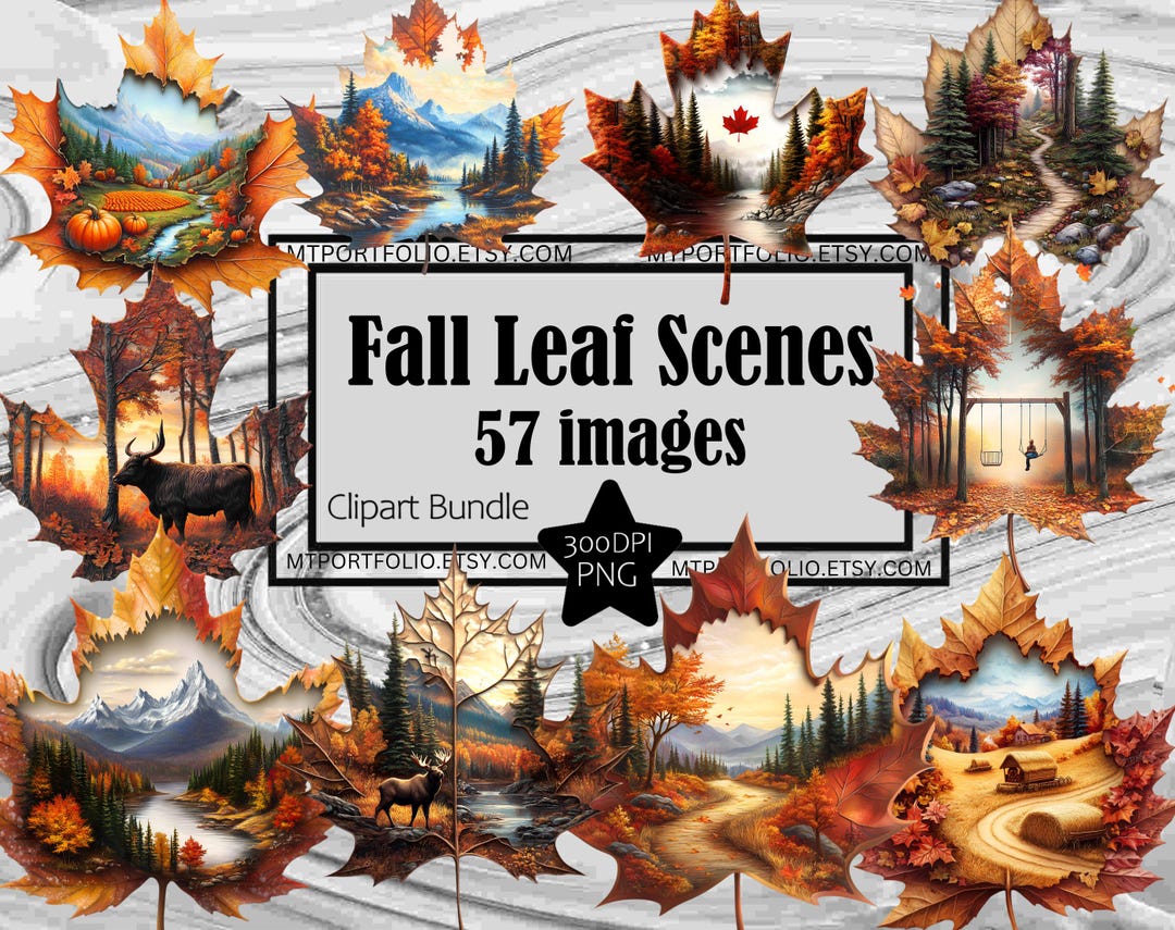 Silhouette Fall Leaf Scene Clipart Fall Decor PNG Bundle Fall Leaves ...