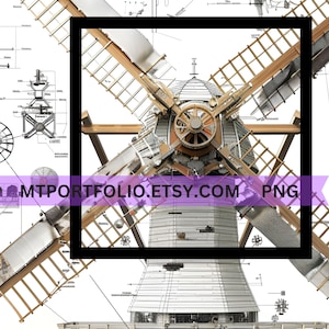 Windmill Blueprint Printable Art - Architecture Schematic- Wood ...