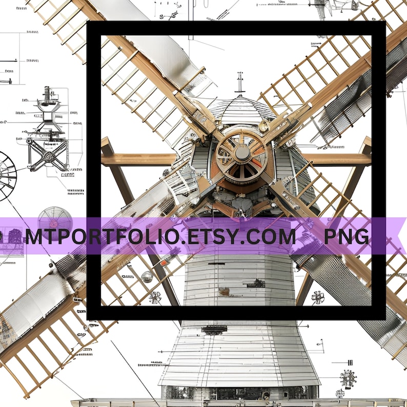 Windmill Blueprint Printable Art - Architecture Schematic- Wood ...