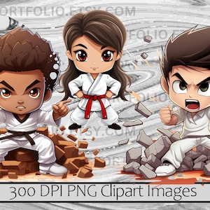 Chibi Karate Clipart Martial Arts PNG Digital Download Black Belt Gi ...