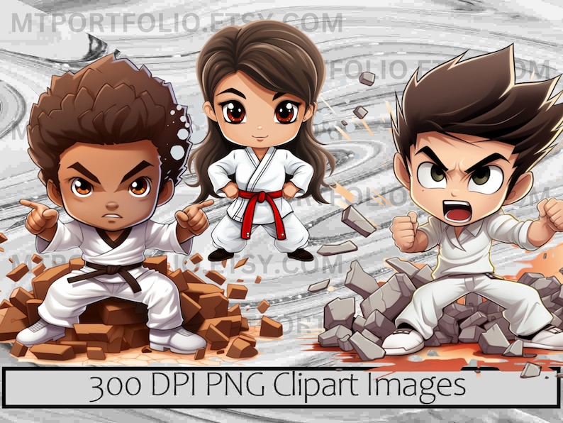 Chibi Karate Clipart Martial Arts PNG Digital Download Black Belt Gi ...