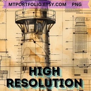 Lighthouse Blueprints Patent Drawings PNG Printable Schematic Vintage ...